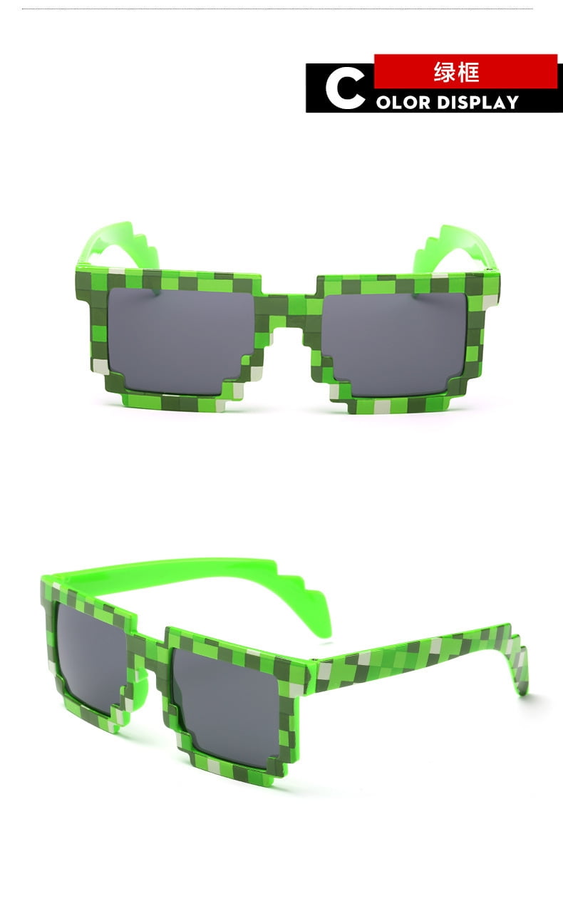 Minecraft Pixel Sunglasses – Retro Square Frame Unisex Shades with 100% ...