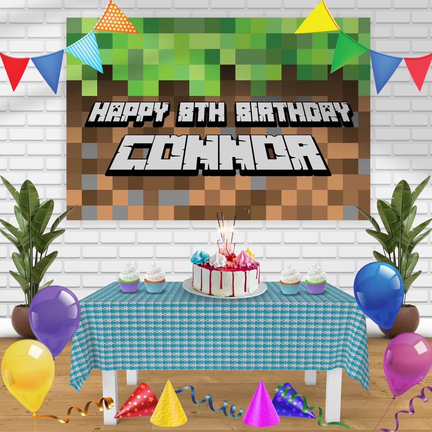 Minecraft Pixel image Birthday Banner Personalized Party Backdrop ...