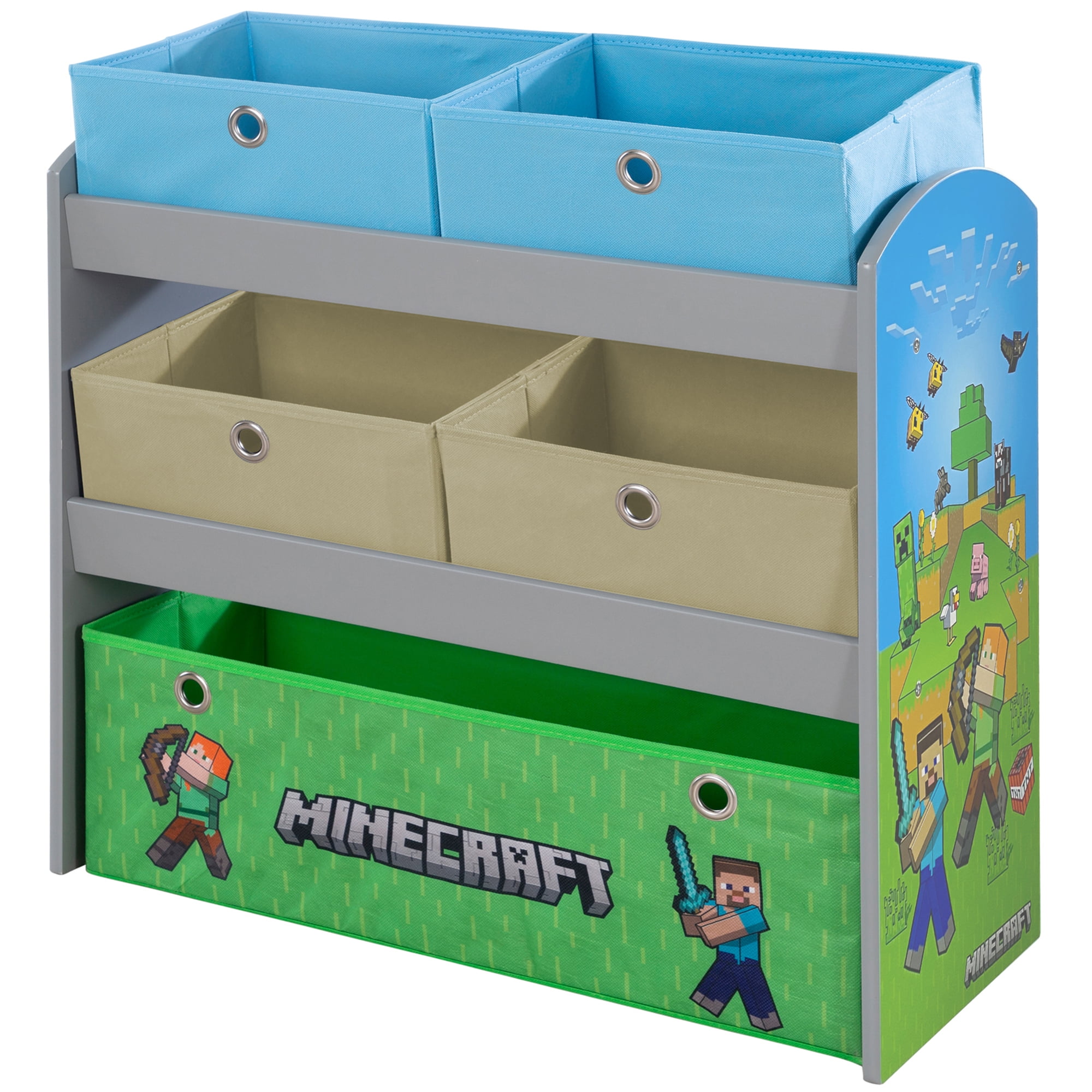 Minecraft: Play Shelf & Fabric Boxes - Storage & Organization, Toy-Games-Clothes, Green-Tan-Blue ...