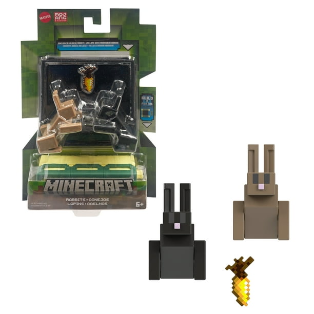 Minecraft Rabbits Action Figures & Accessory with Portal Piece, 3.25-in ...