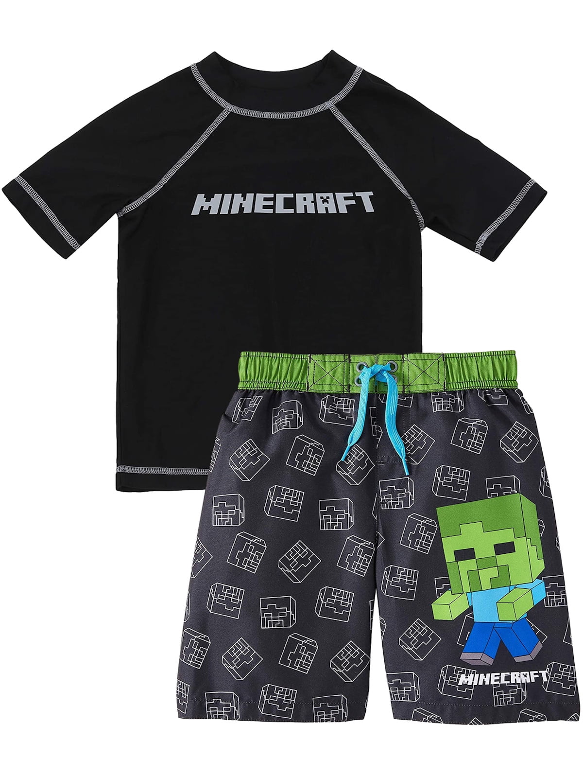 Minecraft Rash Guard Zombie Swim Trunks Swimsuit Set (Little Boy's ...
