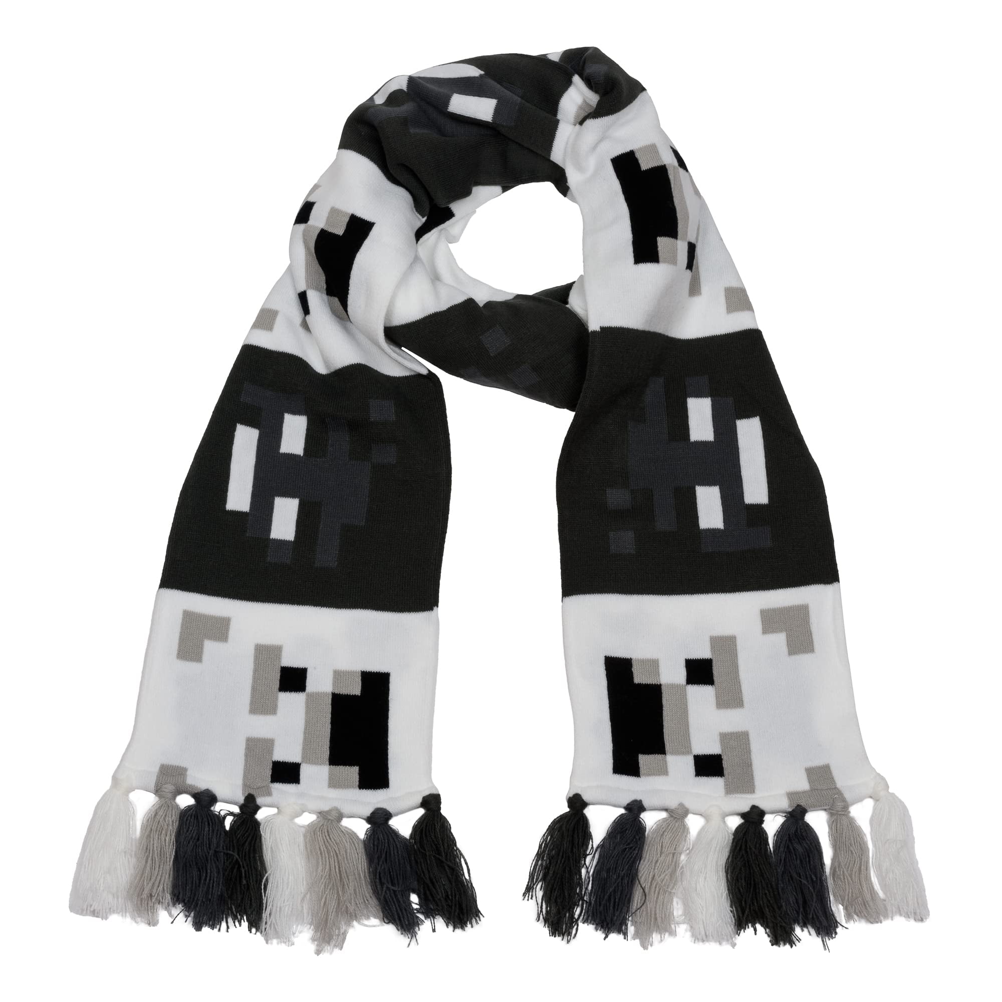 Minecraft Jacquard Cuffed Knit Scarf with Tri-Color Fringe Tassels for ...