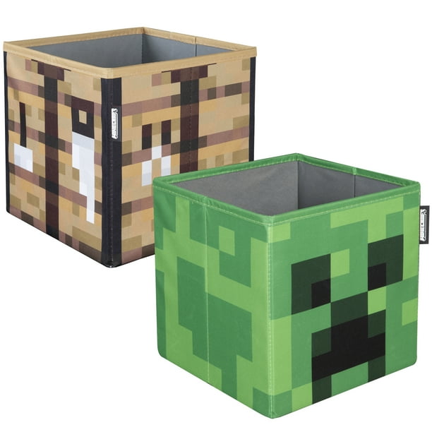 Minecraft Set of 2 Fabric Storage Boxes - Creeper Head/Crate - Walmart ...