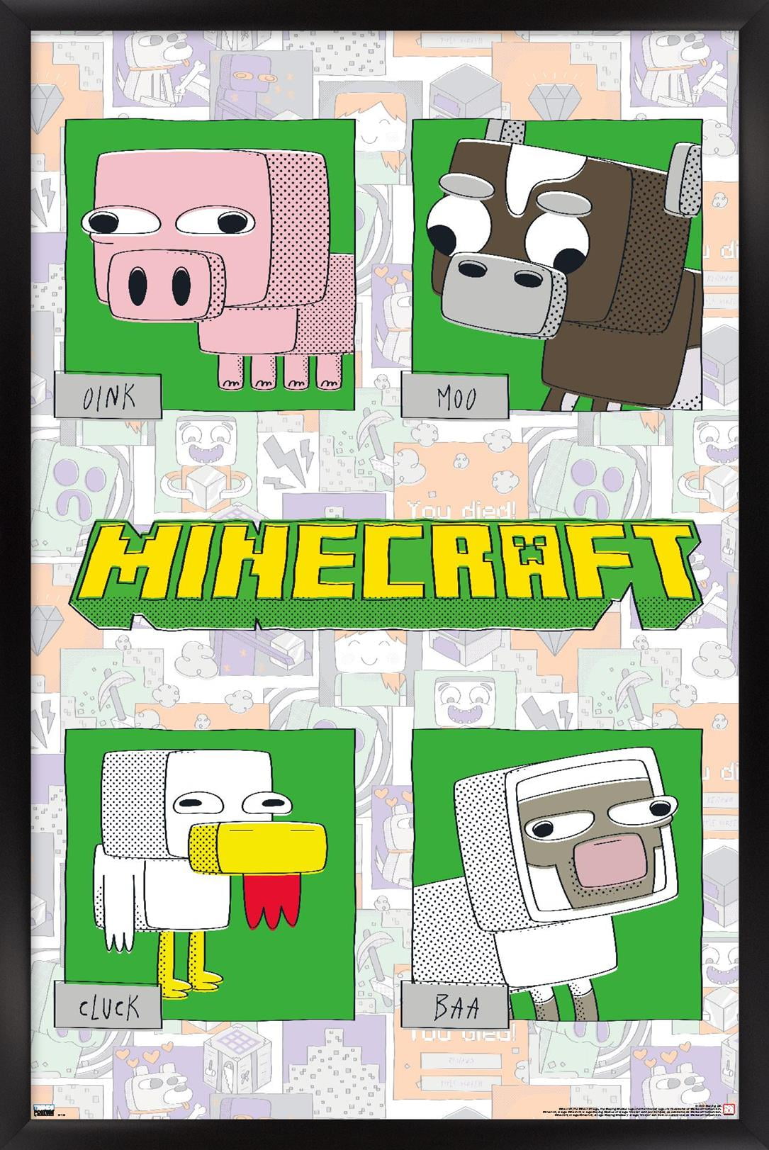 Minecraft - Simple Comic Animal Grid Wall Poster, 22.375" x 34" Framed ...