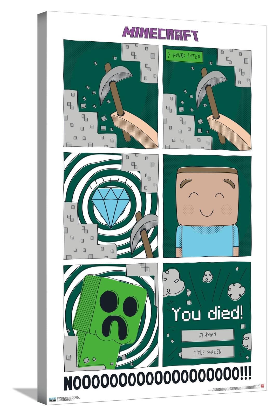 Minecraft - Simple Comic Steve Creeper Canvas Wall Poster, 22.375" x 34 ...
