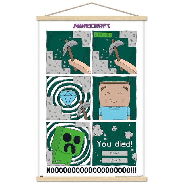Minecraft - Simple Comic Steve Creeper Wall Poster with Magnetic Frame ...
