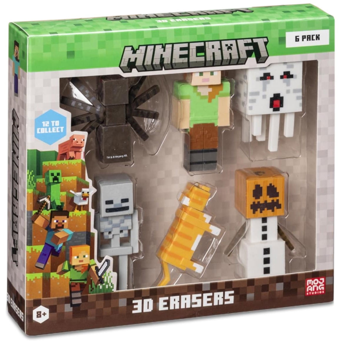 Minecraft Spider, Alex, Ghast, Skeleton, Cat & Snow Golem 3D Eraser 6 ...