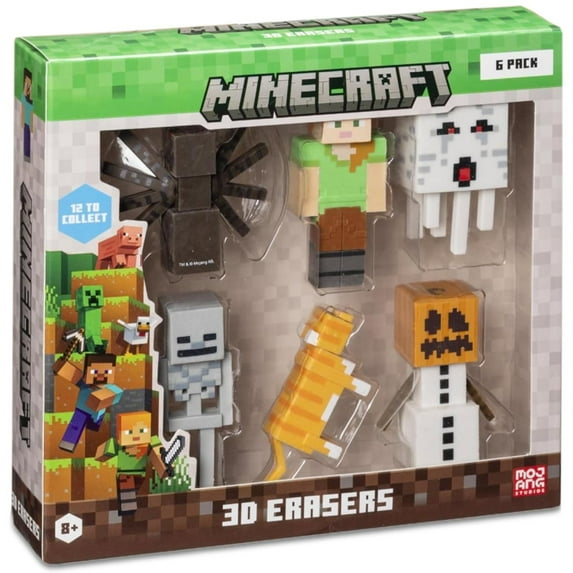 Minecraft Spider, Alex, Ghast, Skeleton, Cat & Snow Golem 3D Eraser 6 ...