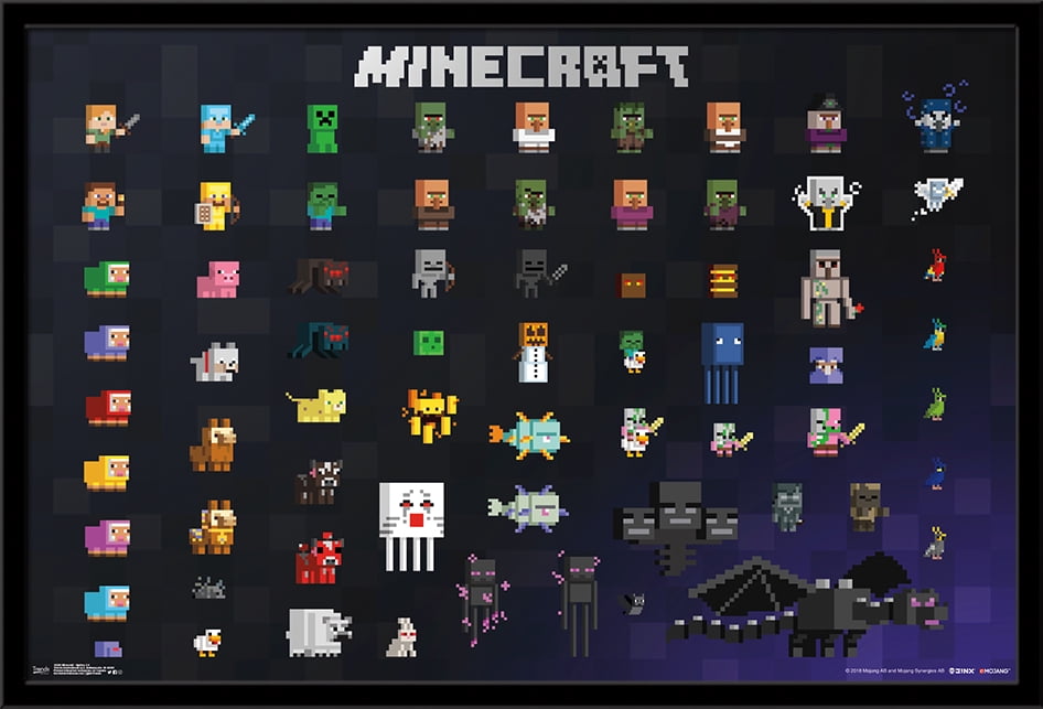 Minecraft - Sprites 2.0 Wall Poster, 22.375" x 34", Framed - Walmart.com