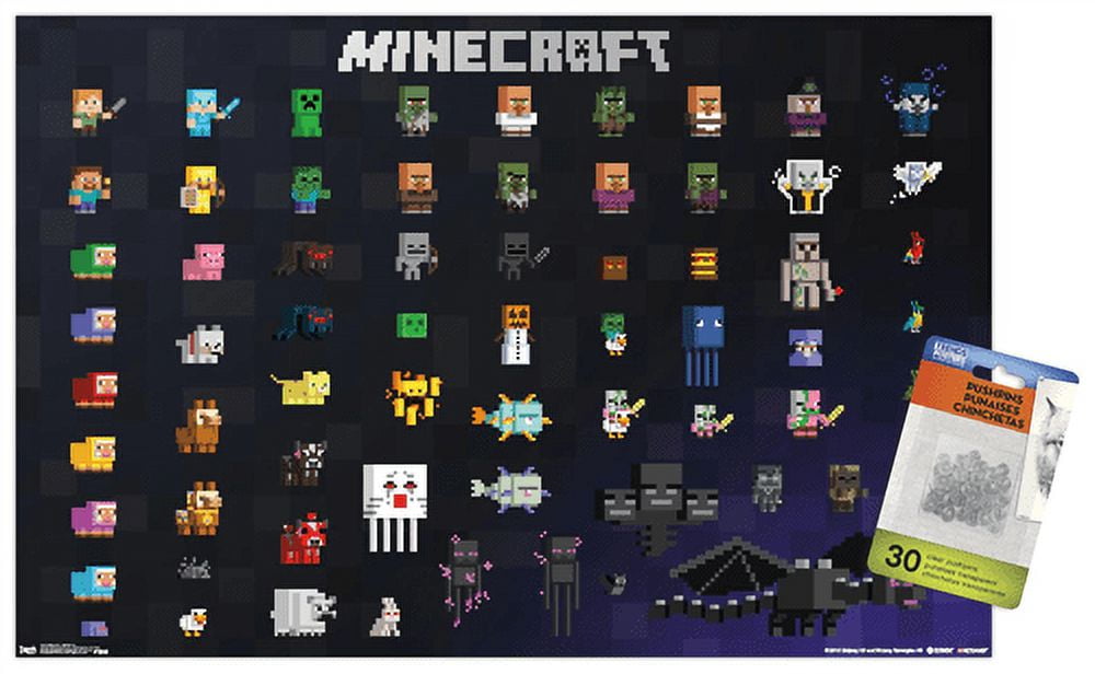 Minecraft - Sprites 2.0 Wall Poster with Push Pins, 14.725" x 22.375 ...