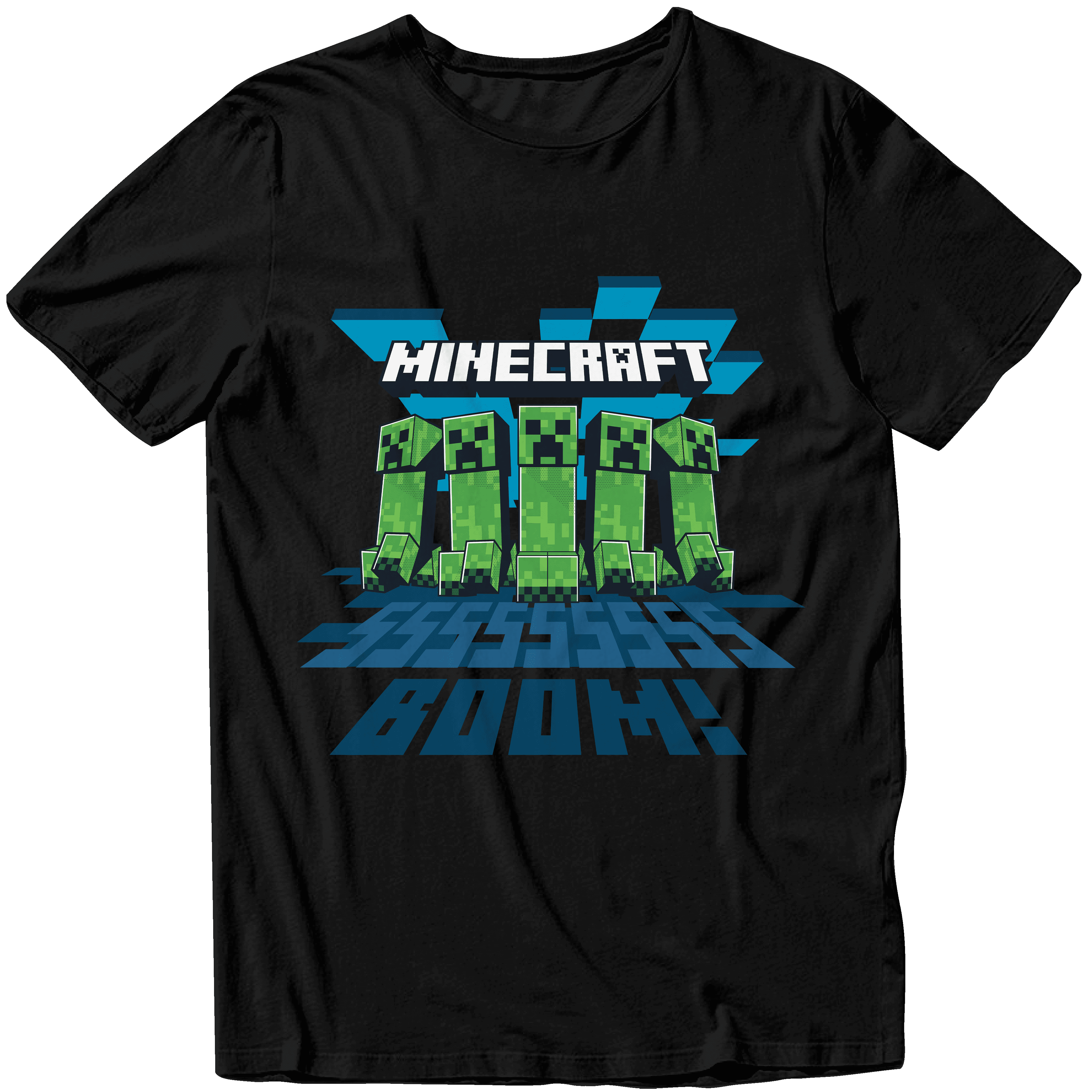 Minecraft Sss Creeper Boom Unisex Short Sleeve T-Shirt (Black, Large ...