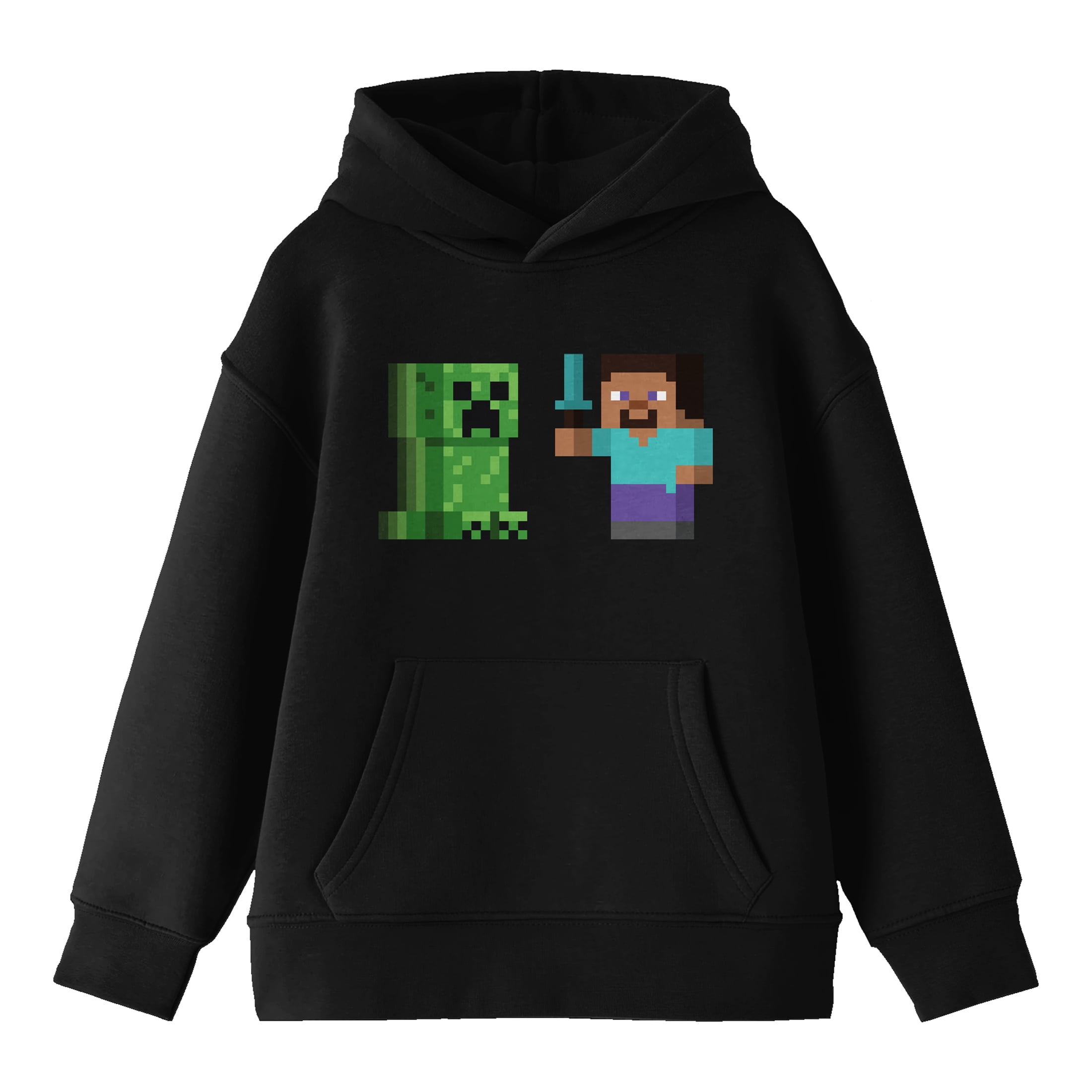 Minecraft Steve & Creeper Long Sleeve Youth Black Hooded Sweatshirt-XS ...
