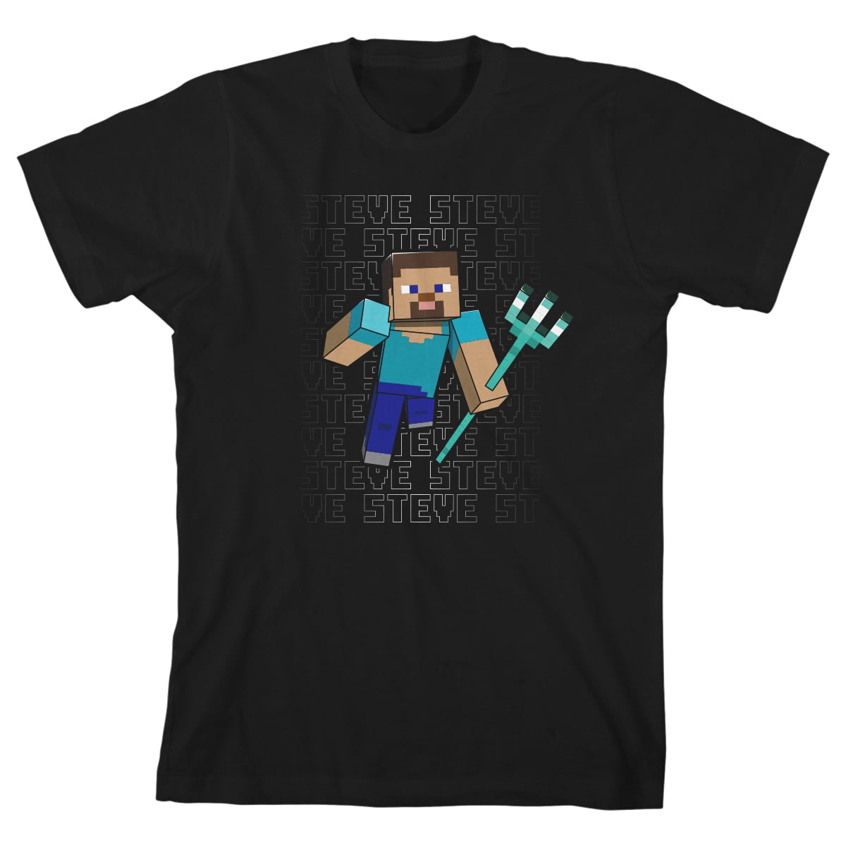 Minecraft Steve With Pitchfork Boy's Black T-shirt-Large - Walmart.com