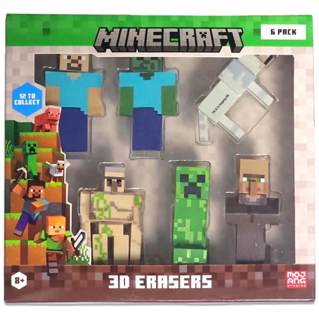 Minecraft Steve, Zombie, Wolf, Iron Golem, Creeper & Villager 3D Eraser 6-Pack - Walmart.com