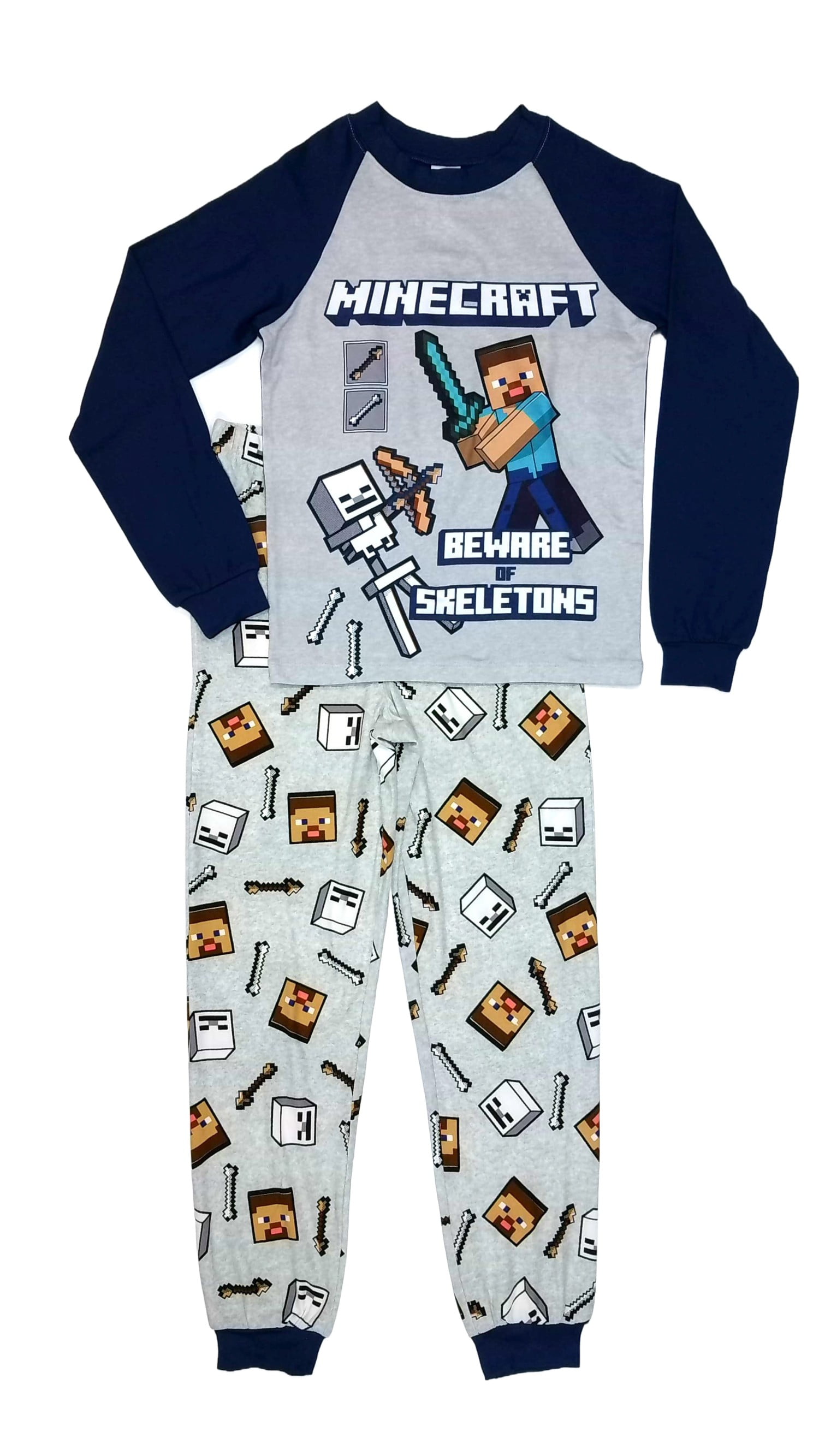Minecraft Steve with Diamond Sword and Skeleton Boy's Soft Pajama Set ...