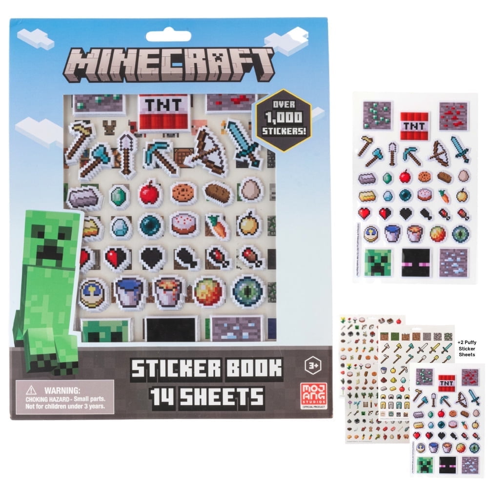 Minecraft Stickers for Kids, 14 Sheet Sticker Book, 1200+ Assorted ...