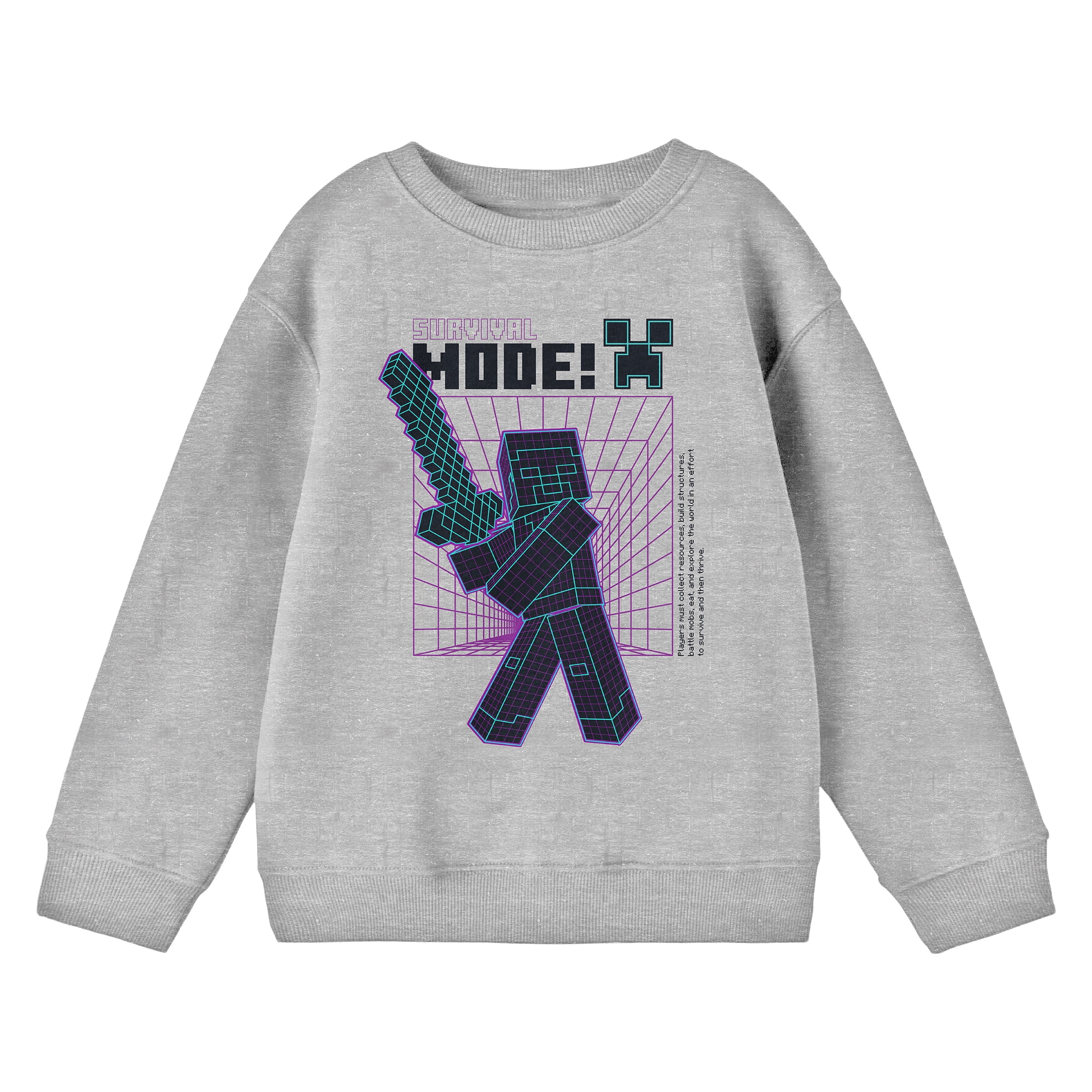 Minecraft Survival Mode Boy's Athletic Heather Sweatshirt-Large ...