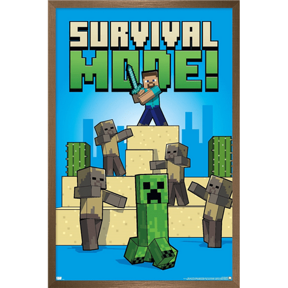 Minecraft - Survival Mode Wall Poster, 22.375" x 34" Framed - Walmart.com