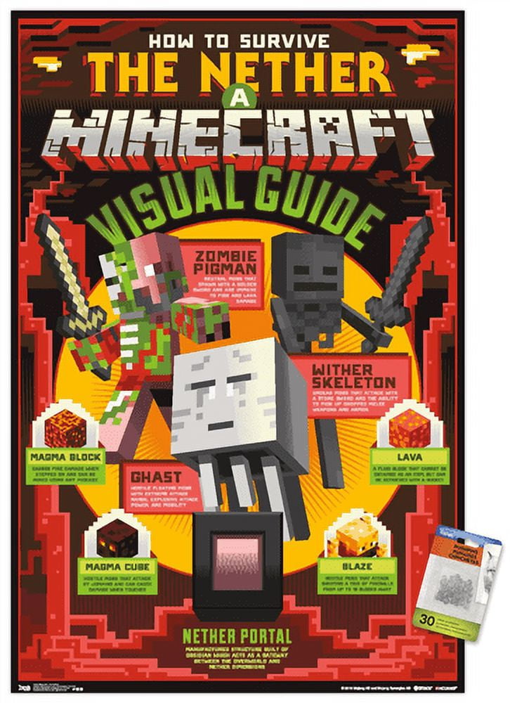Minecraft - The Nether Wall Poster with Push Pins, 22.375" x 34 ...