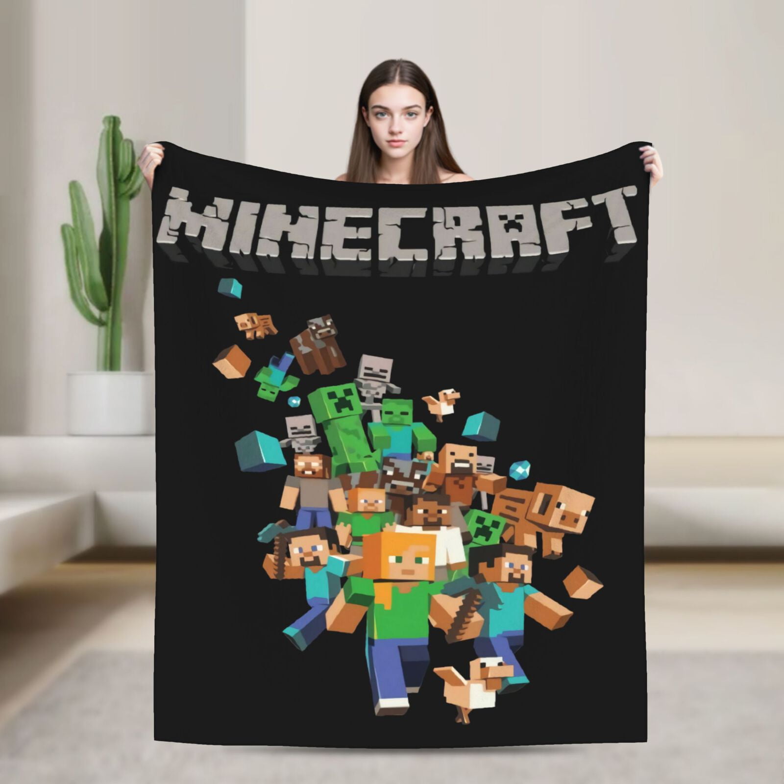 Minecraft Throw Blanket,Cartoon Game Air Conditioning Blanket,Warm Cozy ...