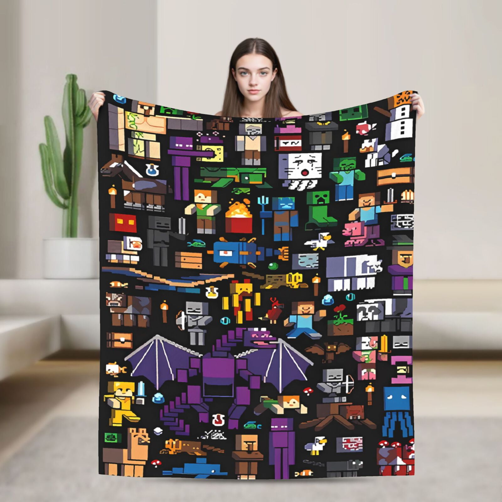 Minecraft Throw Blanket,Cartoon Game Air Conditioning Blanket,Warm Cozy ...