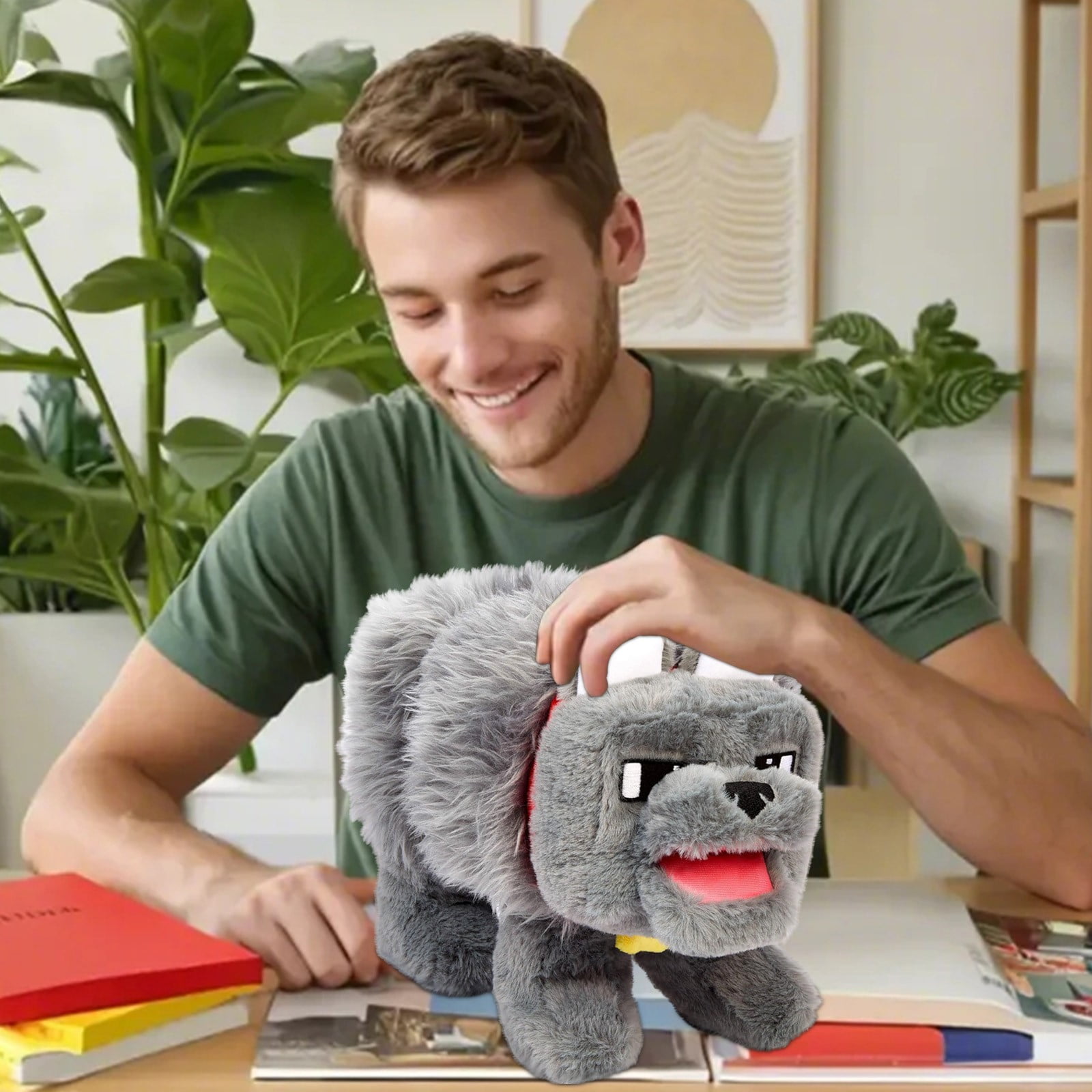 Minecraft Toys for Boys 6-8 14 in Minecraft Dennis The Wolf Plush Toy Food Mode Stuffed Animal ...