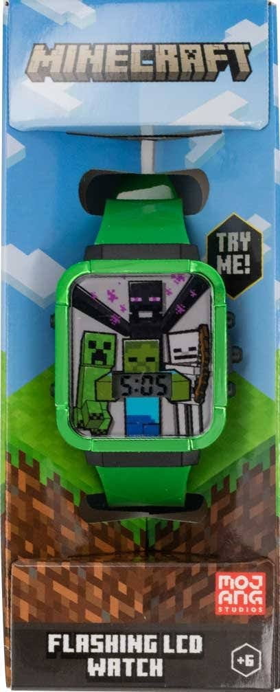 Minecraft Unisex Children's LCD Watch with Rectangular Dial in Green ...