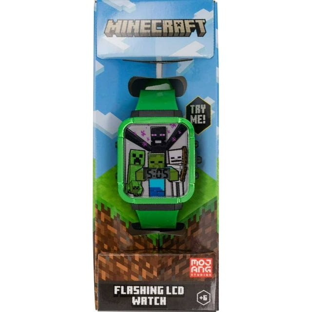 Minecraft Unisex Children's LCD Watch with Rectangular Dial in Green ...