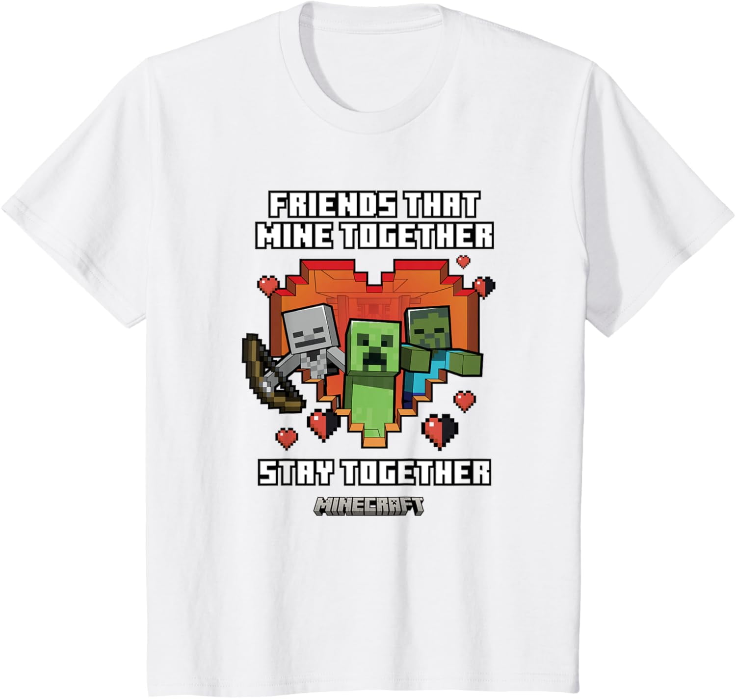 Minecraft Valentine's Day Friends That Mine Together Mobs T-Shirt ...