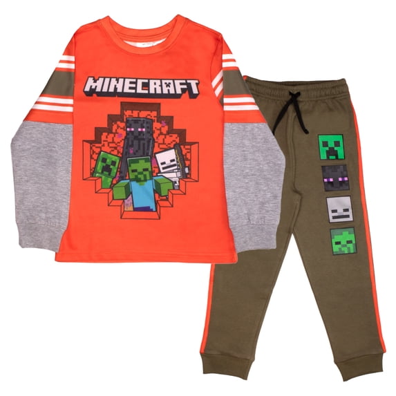Minecraft Video Game 2-Piece Outfit, Boys Long Sleeve T-Shirt & Pants ...