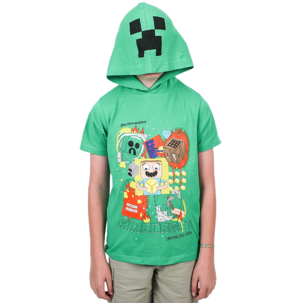 Minecraft Video Game Cosplay Youth Boys Green Hoodie T-Shirt-Small ...