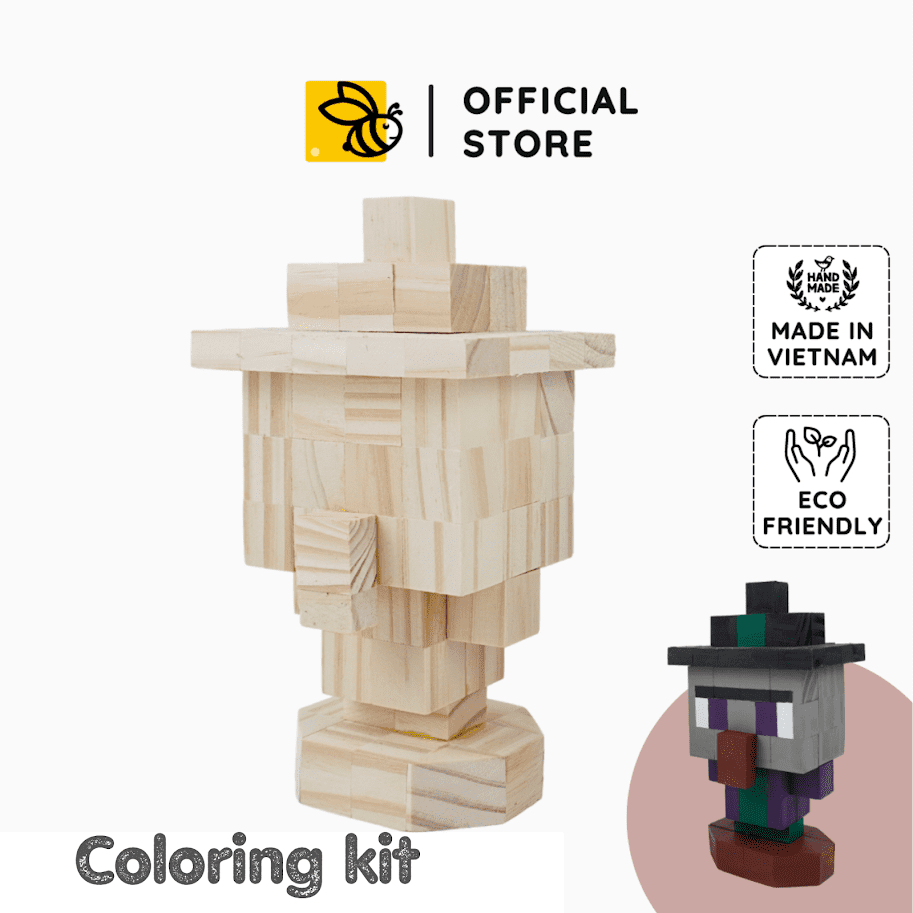 Minecraft Witch Wooden Model – Pixel Art Block Toy, DIY Decor, Handmade ...