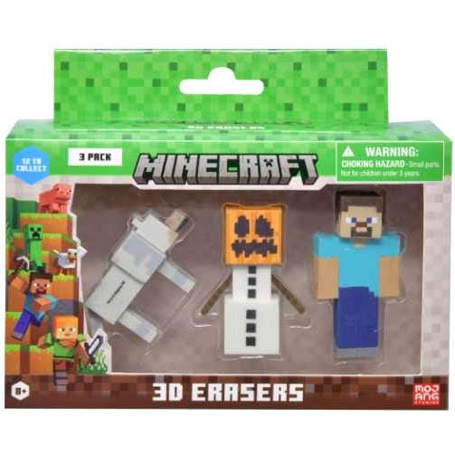 Minecraft Wolf, Snow Golem & Steve 3D Eraser 3-Pack - Walmart.com