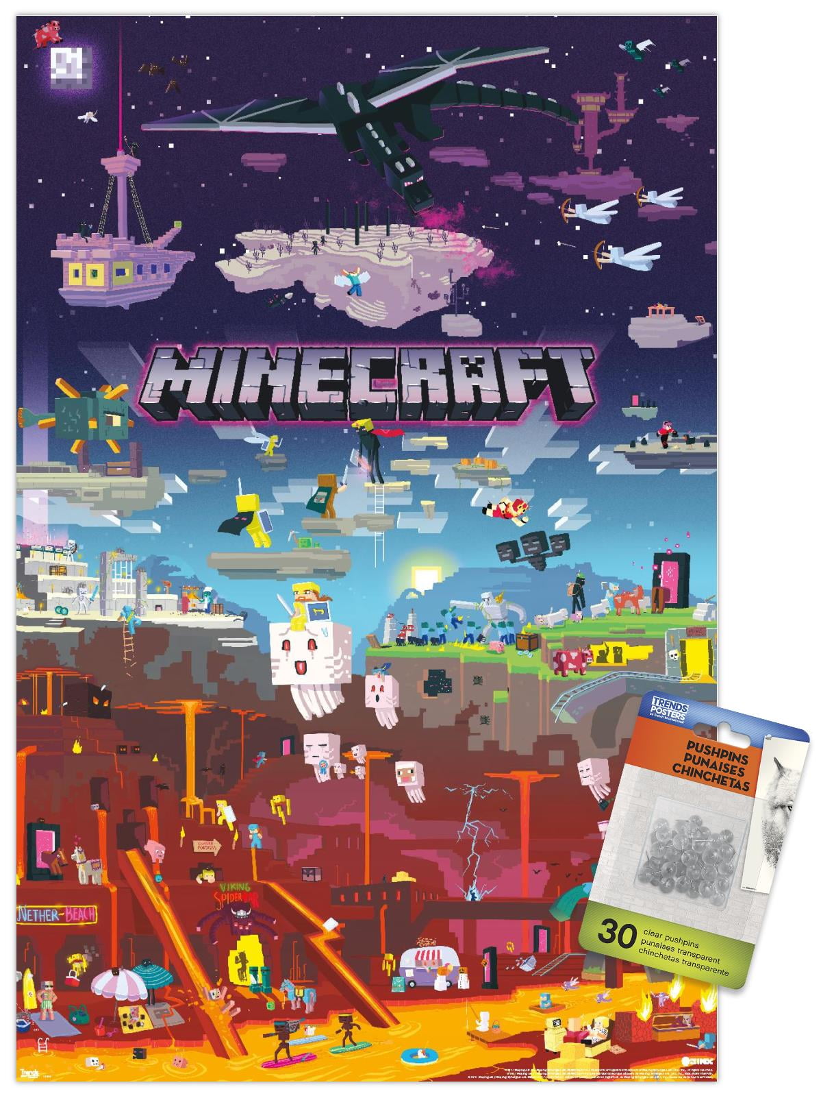 Minecraft - World Beyond Wall Poster with Push Pins, 14.725" x 22.375 ...
