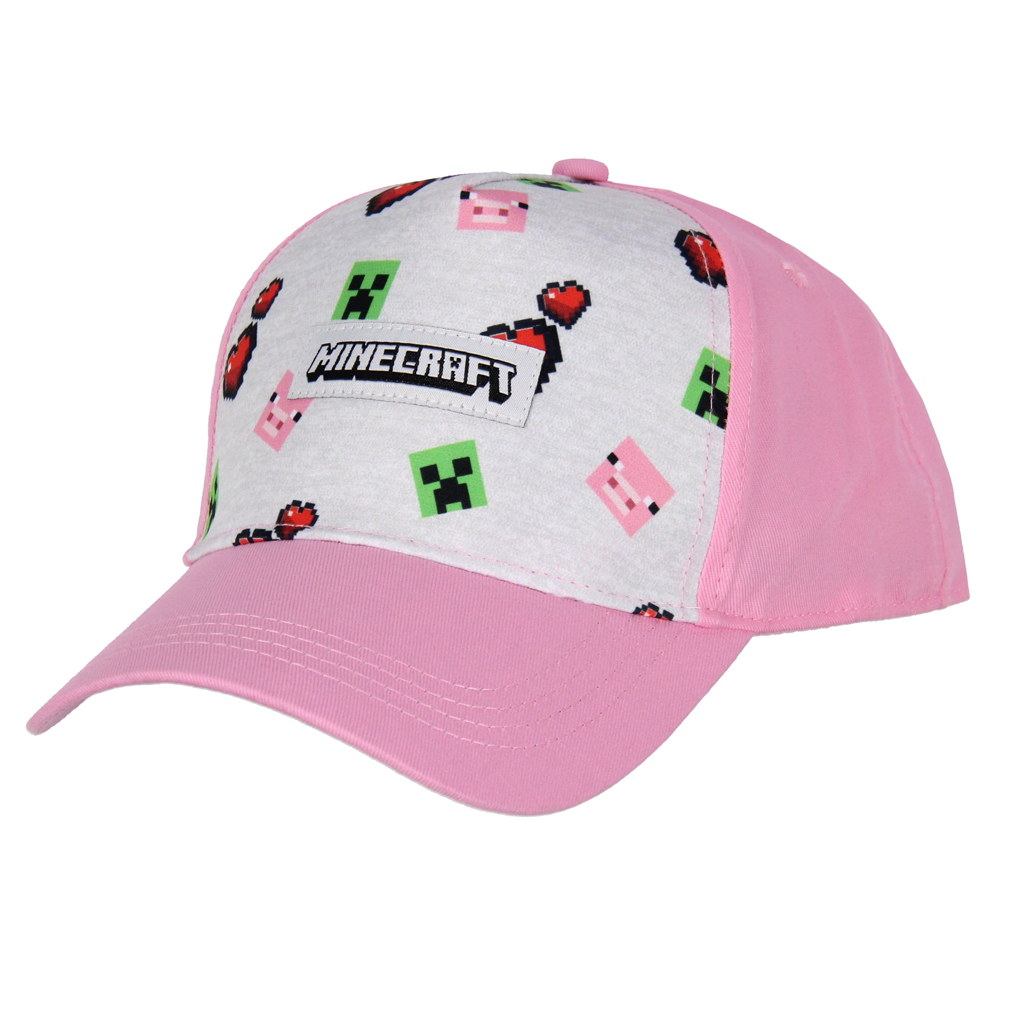 Minecraft Youth Hat Floating Creeper Head Hearts Pig Face Pink Snapback ...