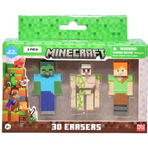 Minecraft Zombie, Iron Golem & Alex 3D Eraser 3-Pack - Walmart.com