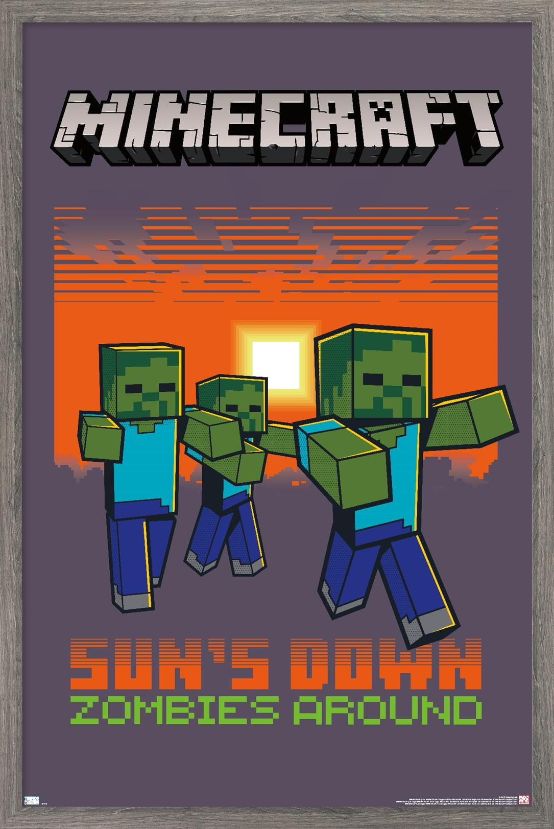 Minecraft - Zombies Around Wall Poster, 22.375" x 34", Framed - Walmart.com