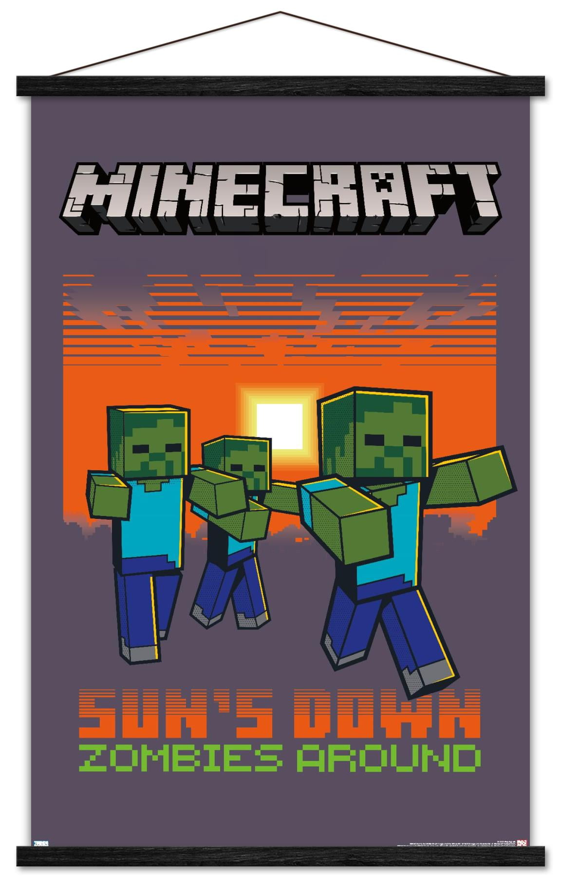 Minecraft - Zombies Around Wall Poster with Wooden Magnetic Frame, 22. ...