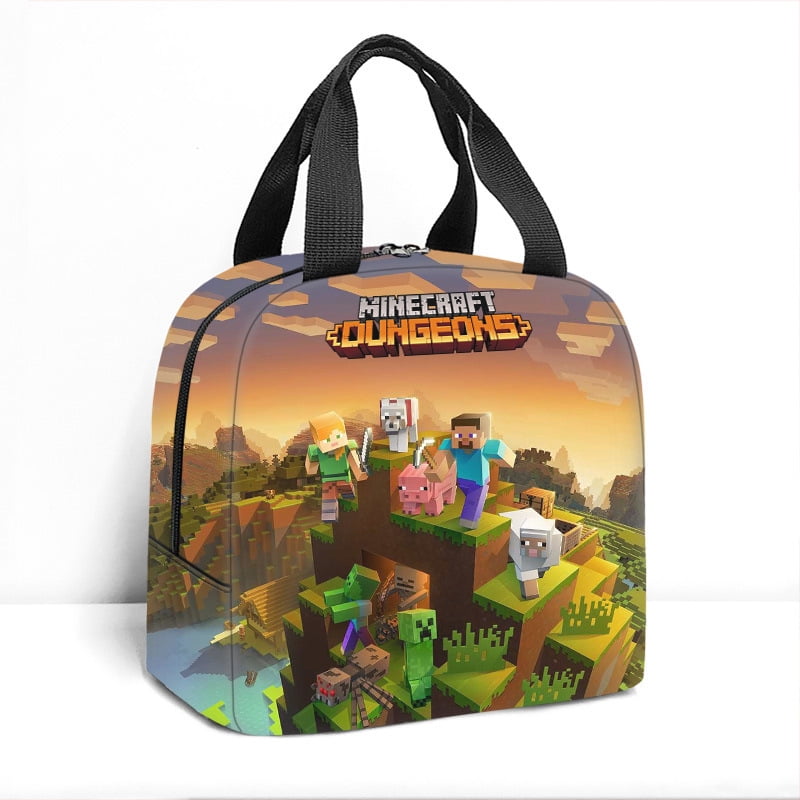 Minecraft lunch bag| Gamer Black Rucksack | Green Creeper Zombie Skeleton Enderman & Cave Spider ...