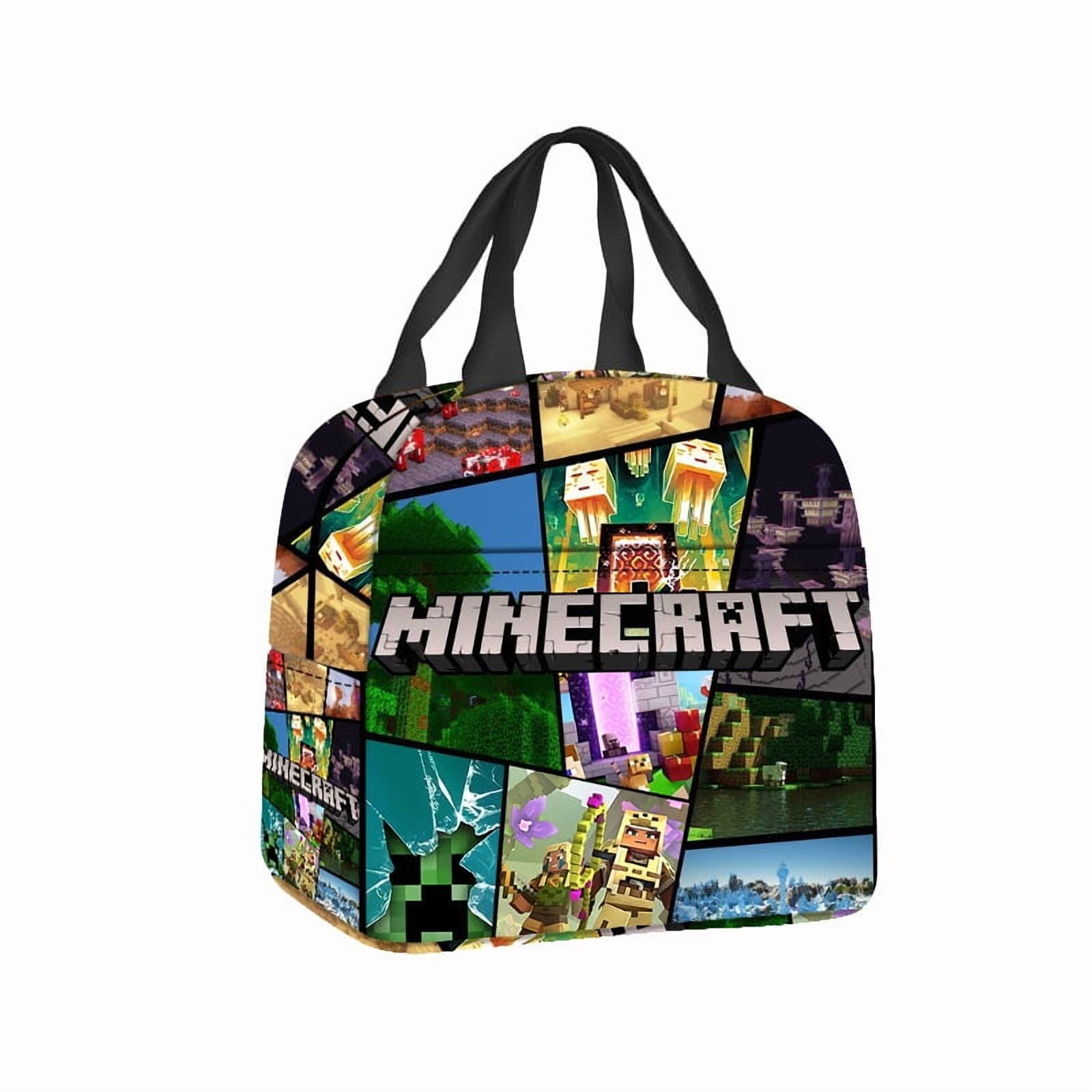 Minecraft lunch bag| Gamer Black Rucksack | Green Creeper Zombie Skeleton Enderman & Cave Spider ...