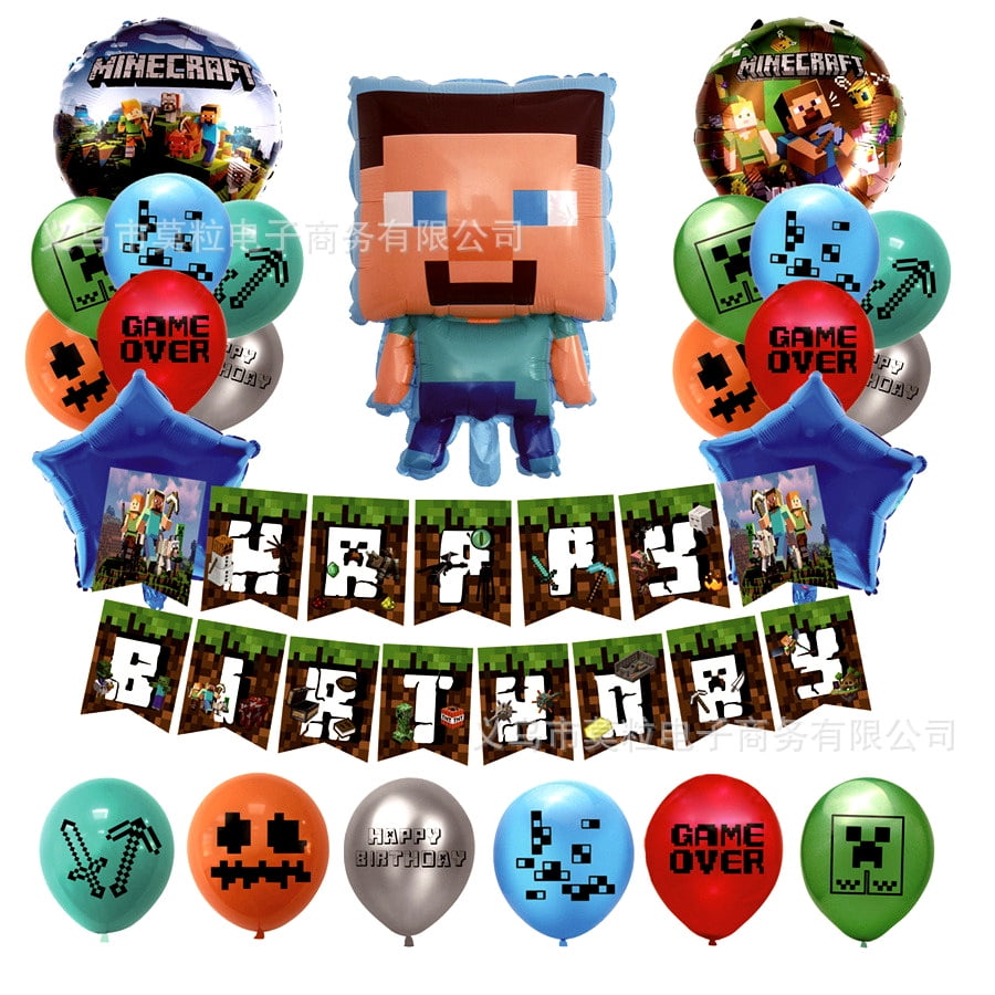 Minecraft pixel game theme aluminum foil latex balloon combination set ...