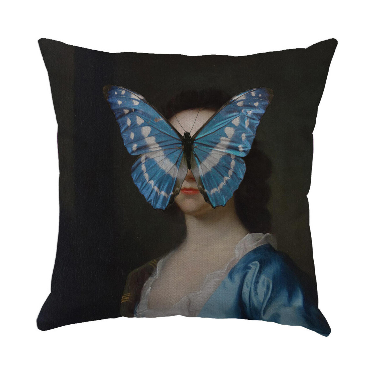 Mineheart, Portrait of a White and Blue Butterfly on Lady Cushion Cover ...