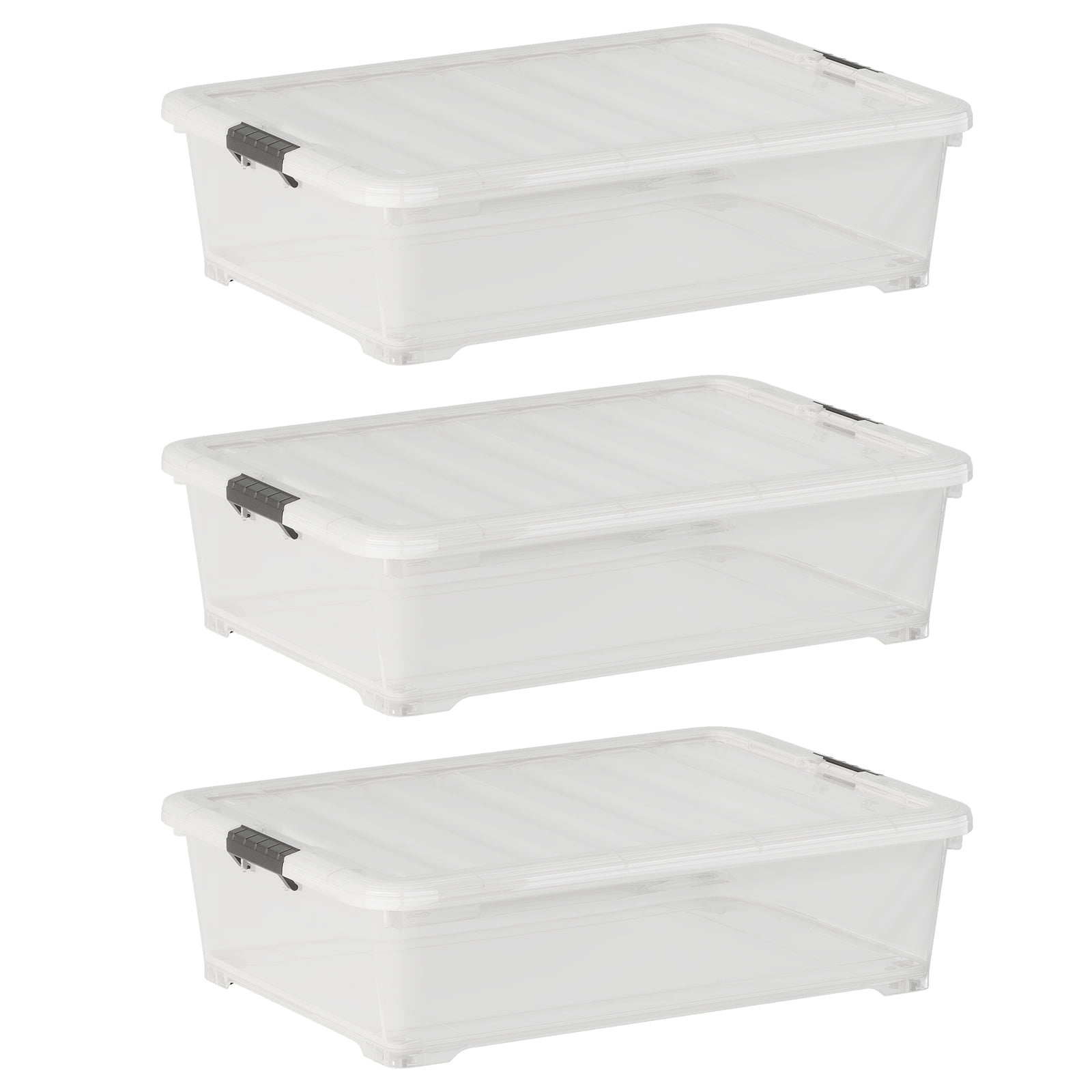 Minekkyes 3 Packs 50 QT Plastic Under Bed Storage Bins with LatchLids ...