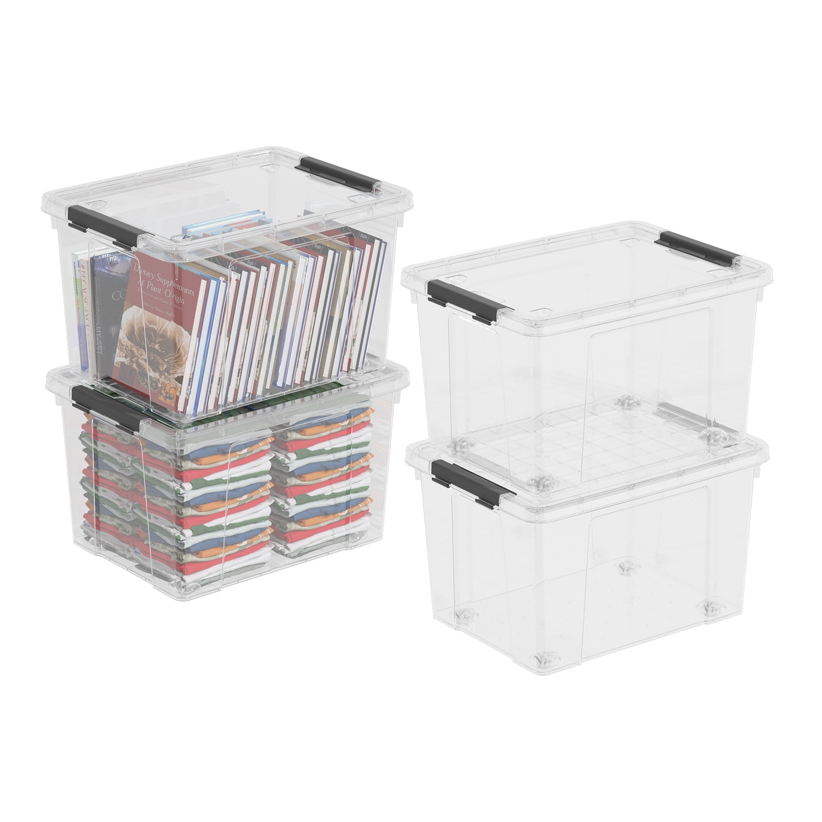 Minekkyes 4-Pack 34 Quart Clear Latching Box Totes, Plastic Storage Bin ...