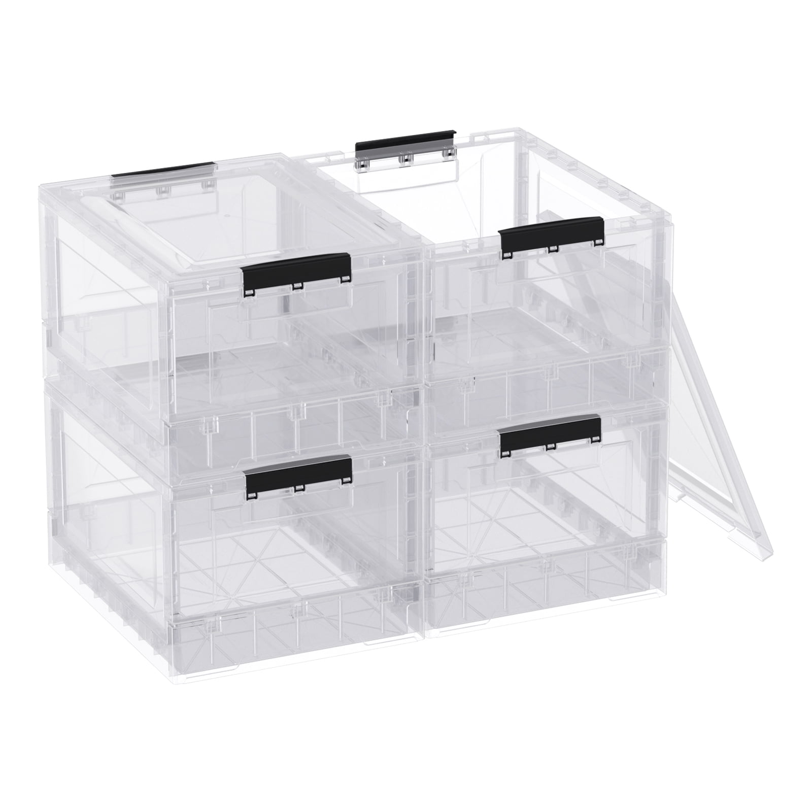 Minekkyes 4 Packs Clear Folding Storage Bins with Lids, Collapsible ...