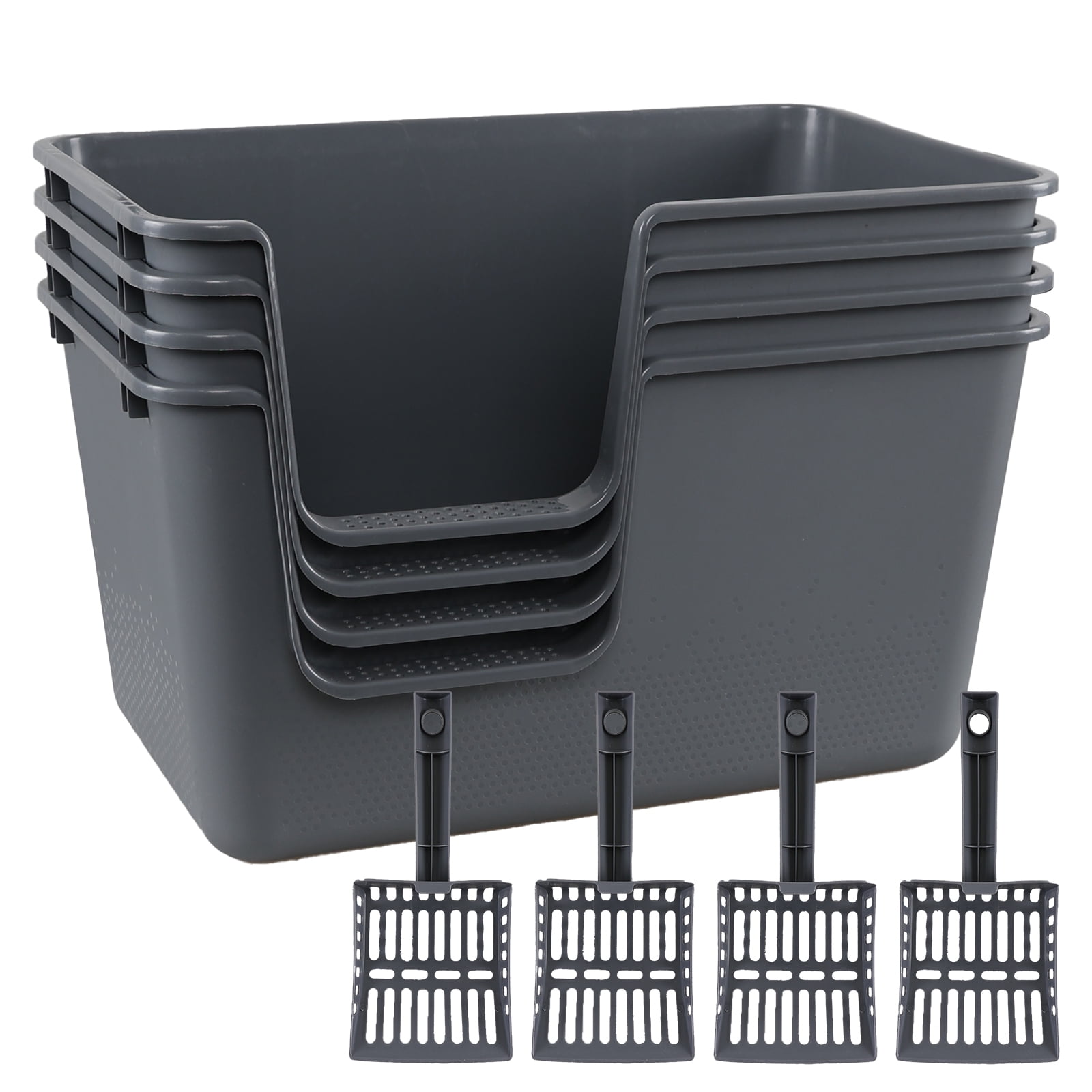 Minekkyes Plastic Open Cat Litter Box with Litter Scoop, Anti-Splashing ...