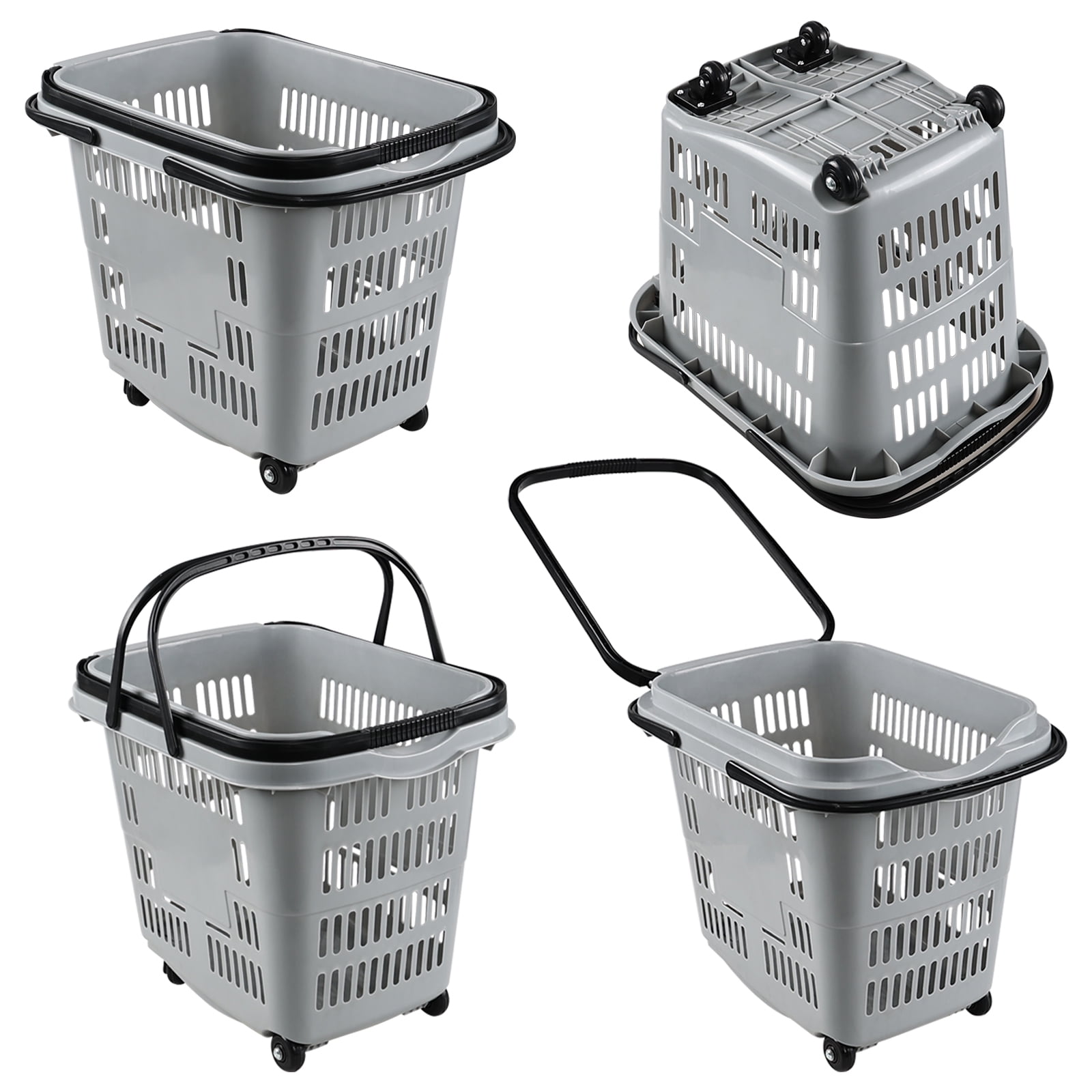 Minekkyes Set of 4 Grocery Shopping Cart on Wheels, Plastic Rolling ...