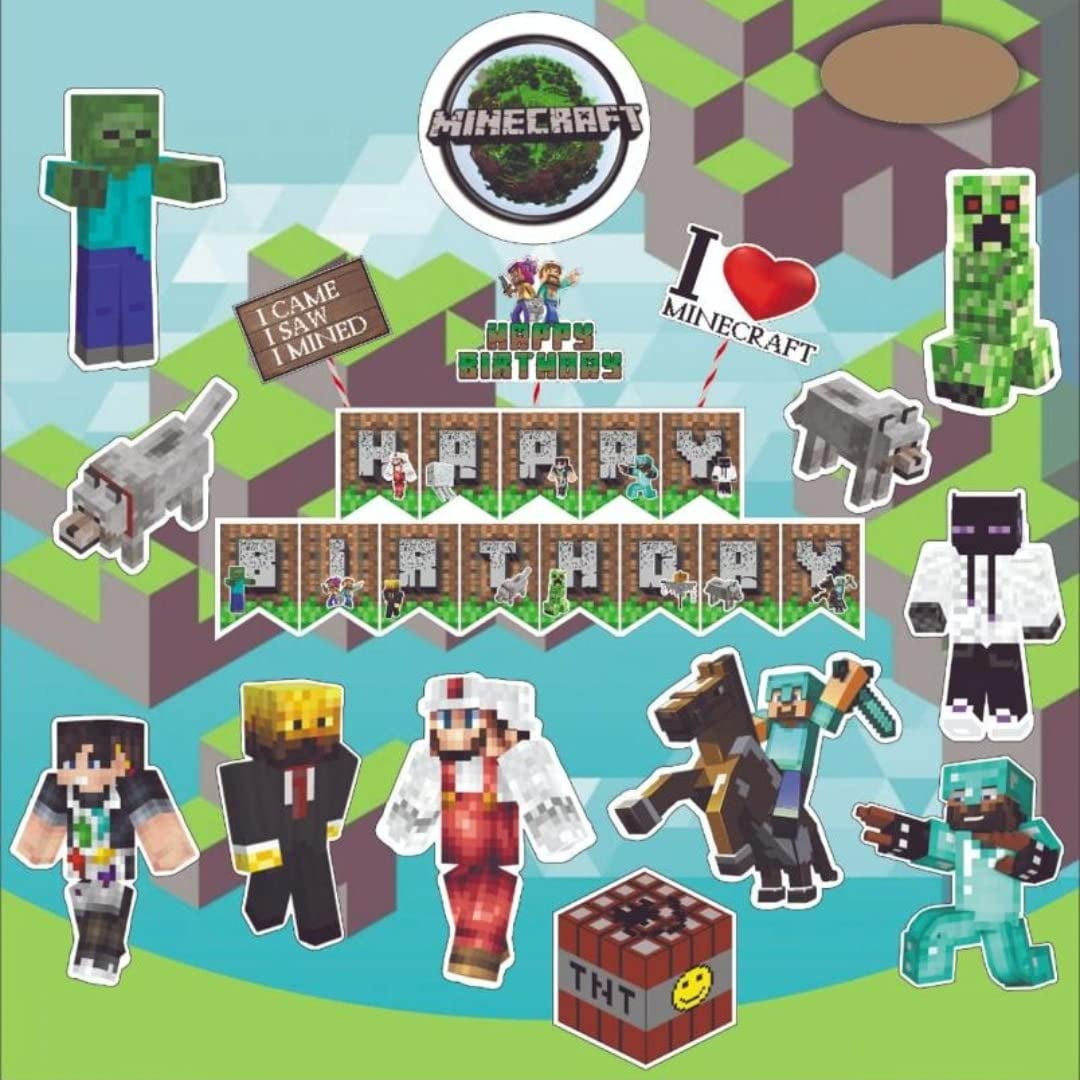 Miner Gamer Crafting Banner, Cake Topper, Prop Sticks & Poster Cutouts ...