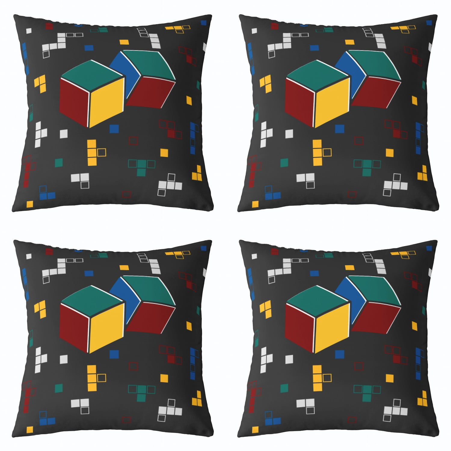 Miner Style Cartoon Block Grid Pillow Case Cover, Gamer Soft Square ...