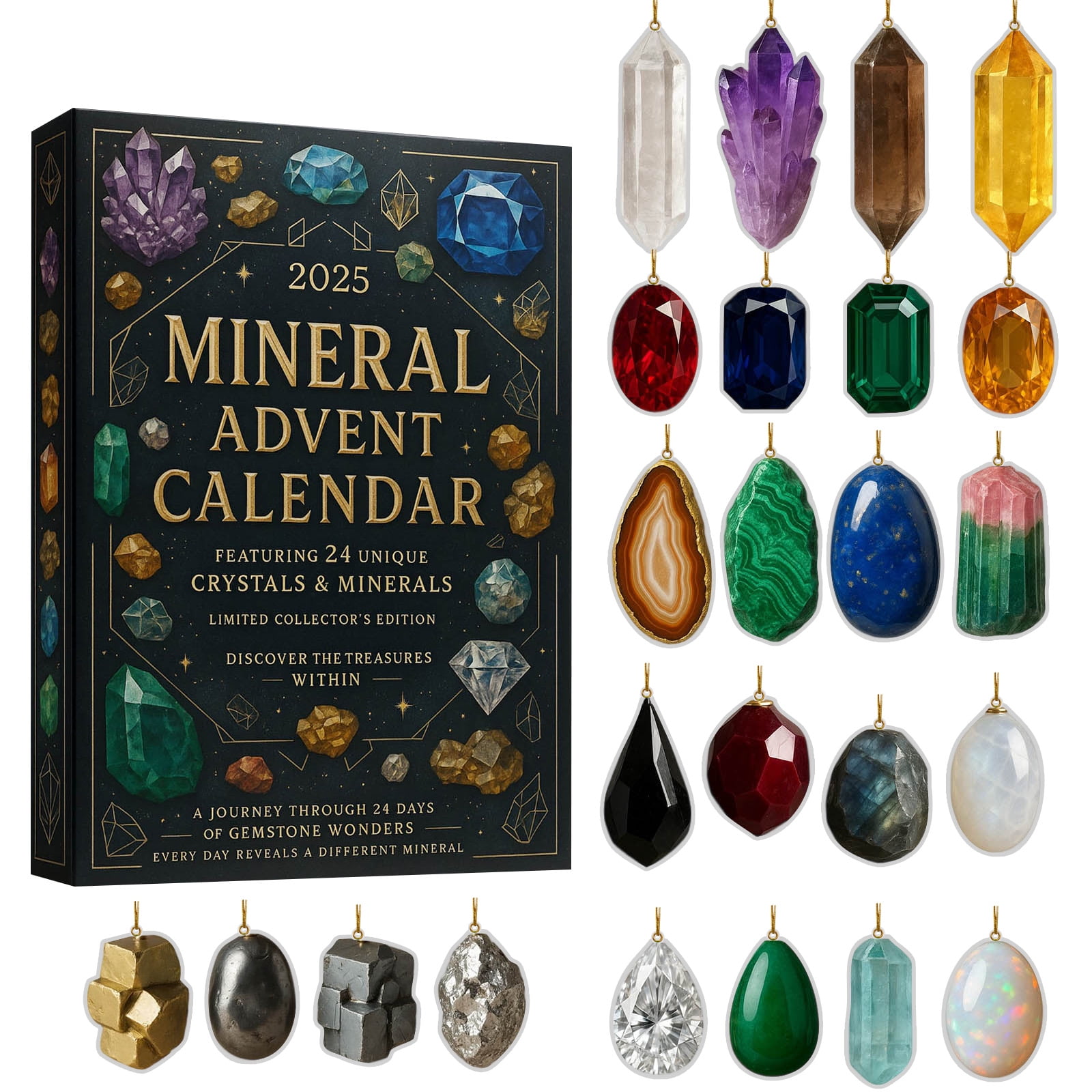 Mineral Advent Calendar 2025, 24Pc 2D Acrylic Minerals & Gemstones ...